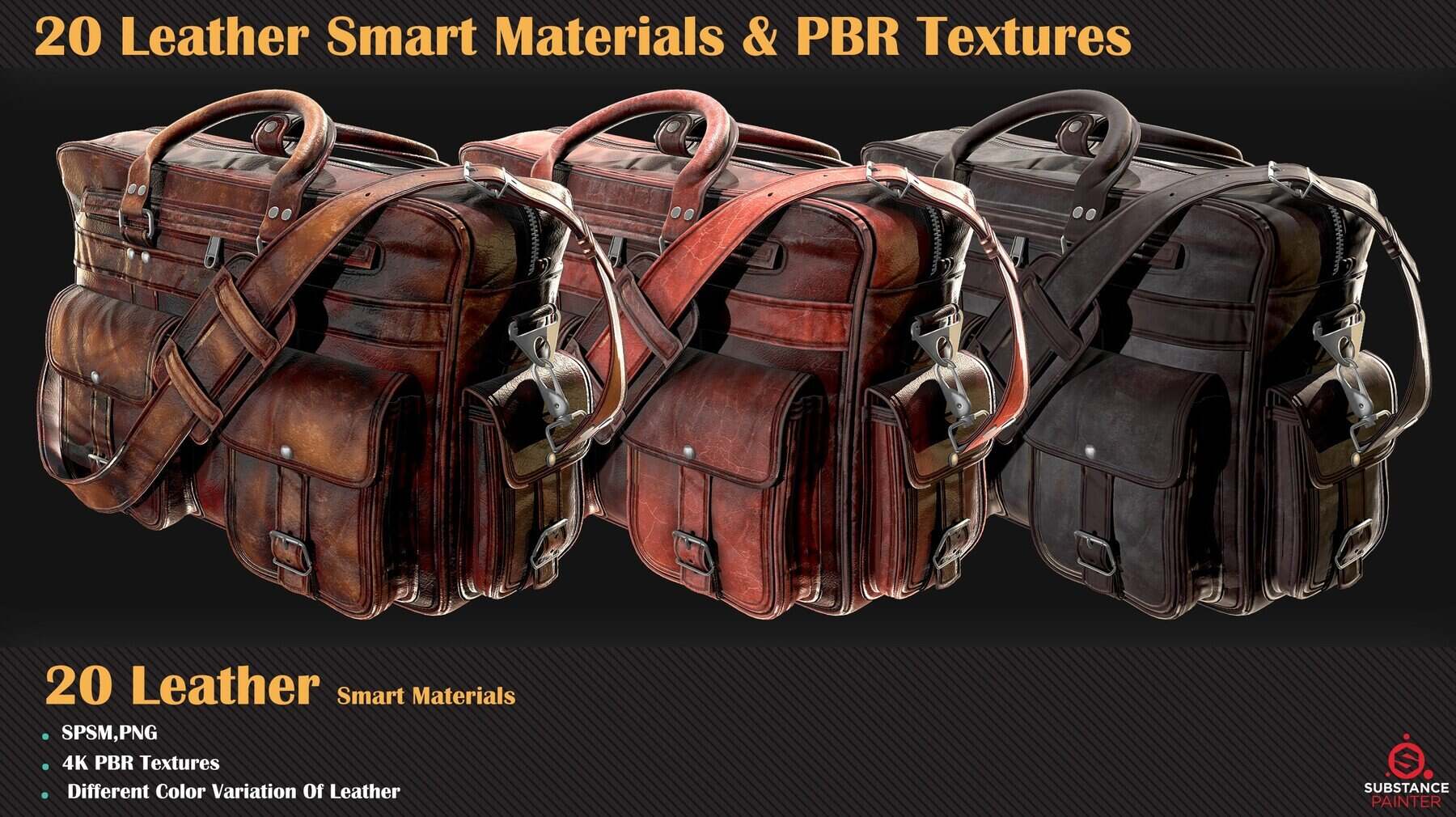 20 种皮革智能材质 PBR 纹理 - 3Dyyds