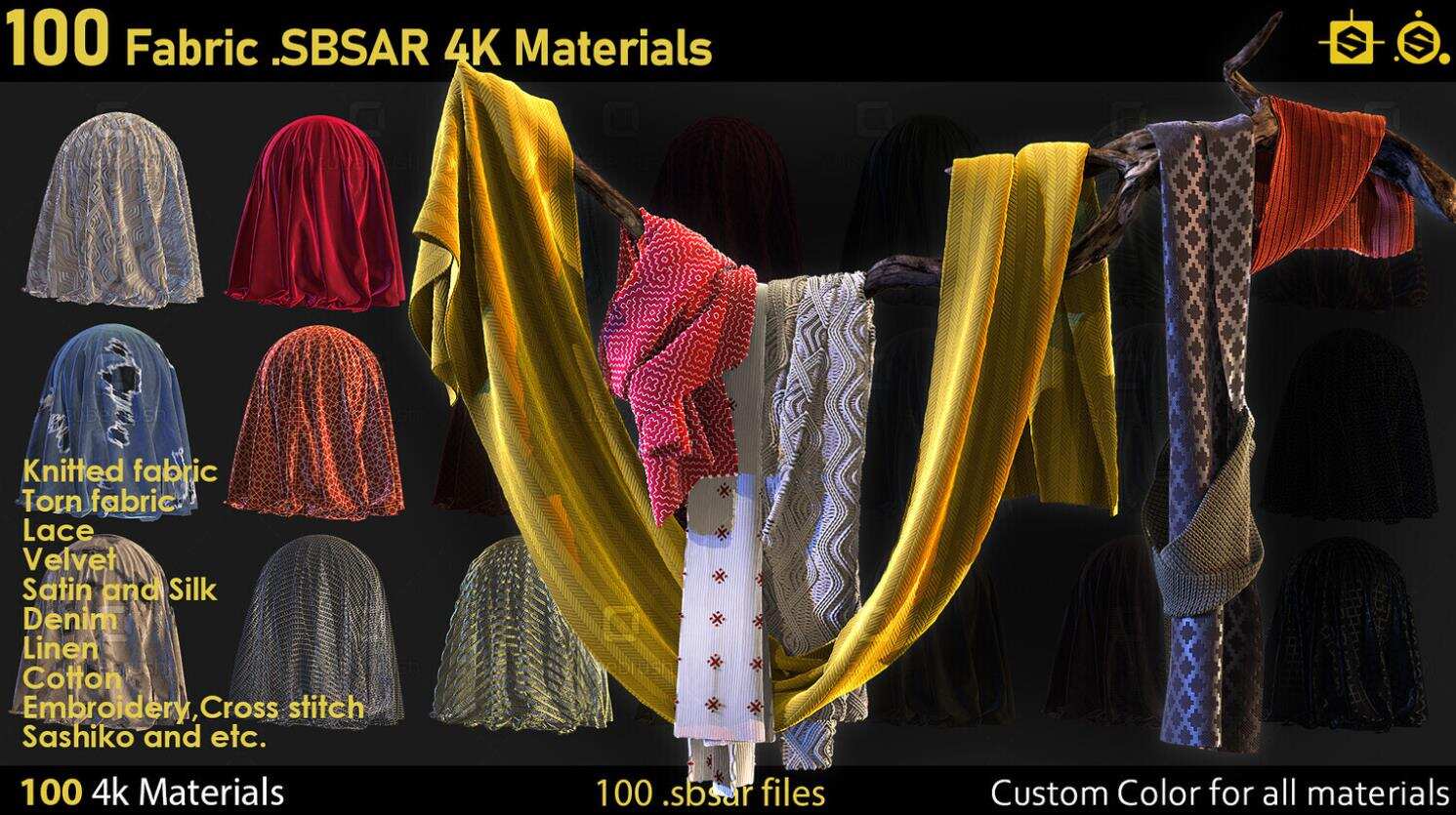 sp材质55织物布料材质球&闪闪发光发亮布料材质sbsar - 3Dyyds